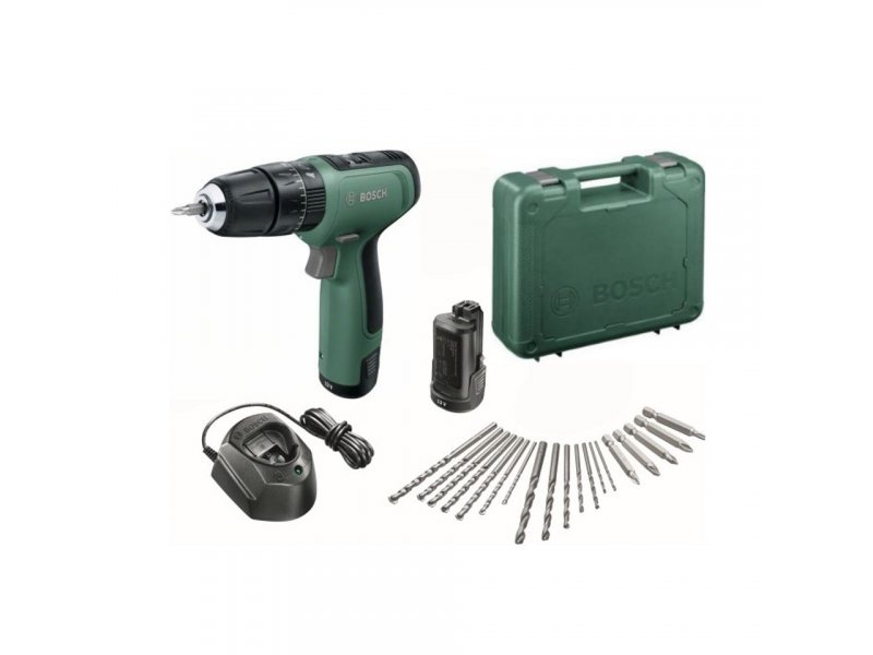 BOSCH ZELENI ALAT EASY DRILL 1200 AKUMULATORSKA BUŠILICA 2 X 1,5 AH + GAL 1210 CV U KOFERU SA SETOM PRIBOROM