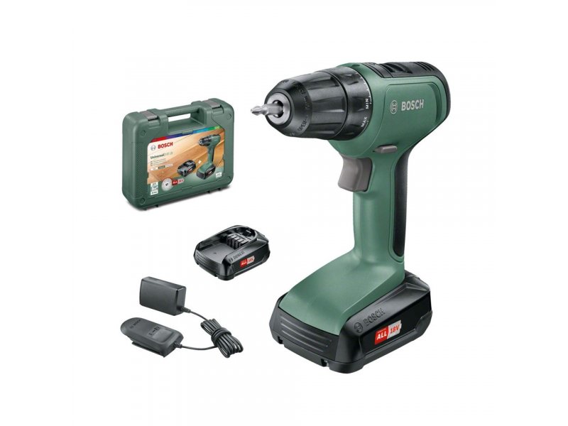 BOSCH ZELENI ALAT UNIVERSAL DRILL 18 AKUMULATORSKA BUŠILICA 2 X 1,5 AH + AL 1810 CV U KOFERU