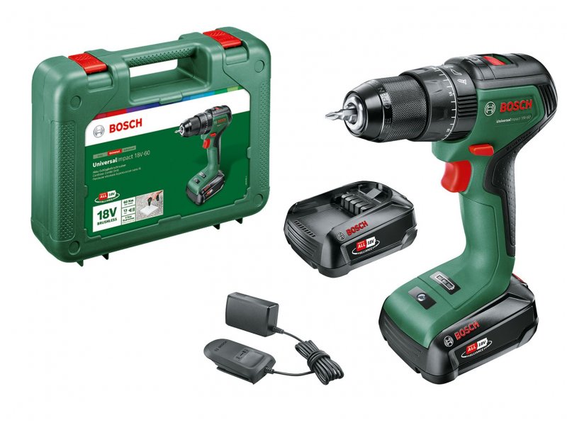 BOSCH AKUMULATORSKA VIBRACIONA BUŠILICA UNIVERSALIMPACT 18V-60 2×2,0 AH 06039D7102