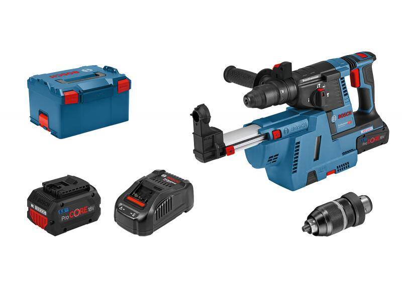 BOSCH GBH 18V-26 F + GDE 18V-16 ADAPTER ZA USISAVANJE 2 X 5,5 AH PROCORE U L-BOXX KOFERU (061191000G)