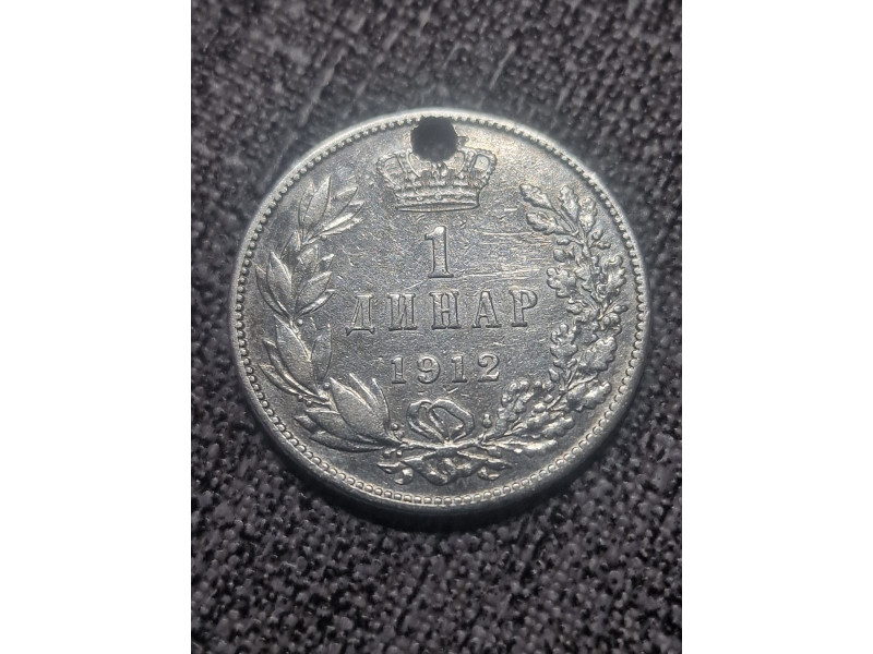 Kraljevina Srbija 1 Dinar 1912 Srebro Bušen