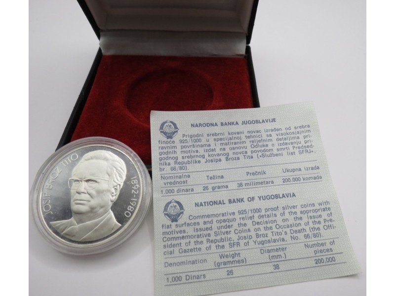 Srebrnjak Josip Broz Tito 1.000 din 1980