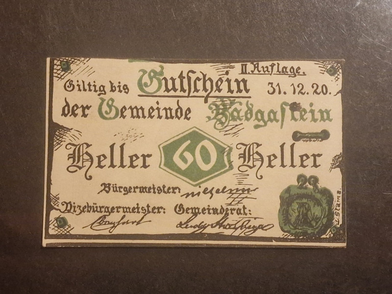 Austrija 60 Hellera 1920 Badgastein UNC RRR