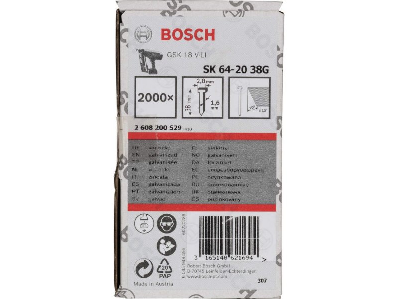 BOSCH RAVNI EKSER SA UPUŠTENOM GLAVOM SK64 20G 38 MM, 2608200529