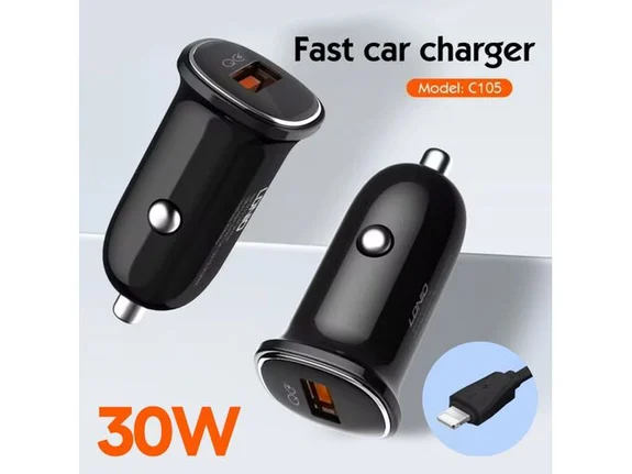 LDNIO Auto punjač C105. QC3.0. 30W USB Lightning 215589