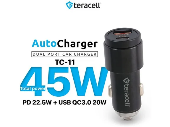 Teracell Auto punjač sa Type C kablom Evolution TC-11 PD 22.5W + USB QC3.0 20W. 45W (total) 208382