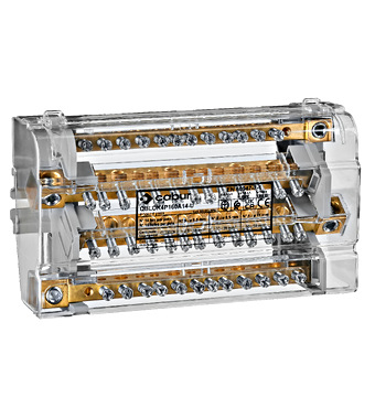 Razvodni blok, 4p, 160A, ulaz 1x50mm², izlaz 4x35+9x16mm²
4-pole, Input 1 x 10-50mm² (10-35mm² with ferrule), Outgoings 4 x 10-35mm² ( 10-25mm² with ferrule) and 9 x 2,5-16mm² (2,5-16mm² with fer...