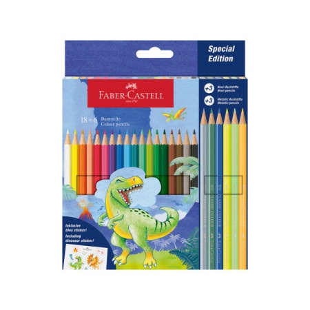 Faber Castell 111222 Drvene Bojice Dino Klasik 1/18+3 met+3 neon + stikeri ( K674 )