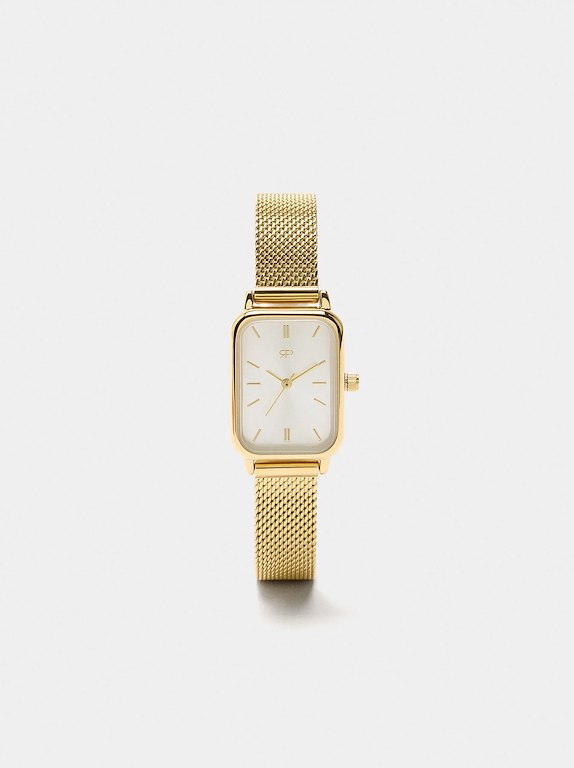 RECTANGULAR WATCH WITH STAINLESS STEEL MESH BRACELET