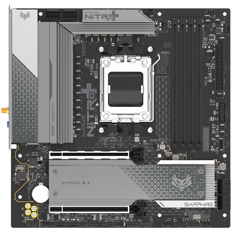 SAPPHIRE AMD B850M AM5 NITRO+ Ryzen R9/R7/R5, 4x DDR5 8000MHz, PCIE 5, 1x M.2 Gen5, 1x M.2 Gen4, LAN 2.5 Gbps, WIFI6, USB, MATX