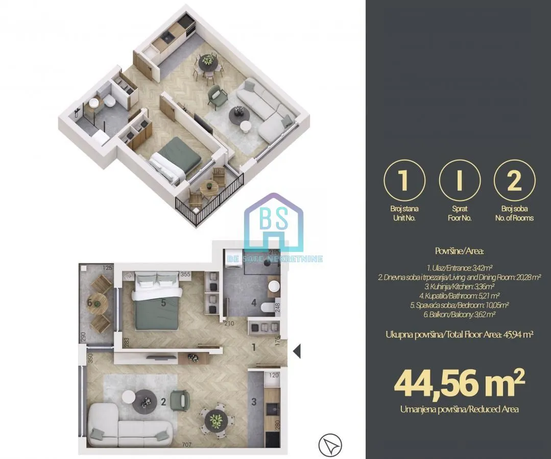 Prodaja, jednosoban stan, 45m², Adice, Novi Sad Sve Podlokacije