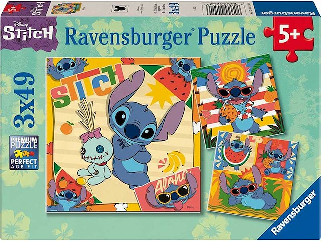 Slagalice puzzle za decu 3x49 delova Disney Stitch Aloha Ravensburger 12004114