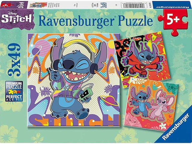 Slagalice puzzle za decu 3x49 delova Disney Stitch - Play the Day Away Ravensburger 12001070