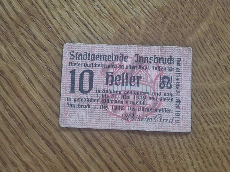 Austrija 10 Hellera 1919 Innsbruck