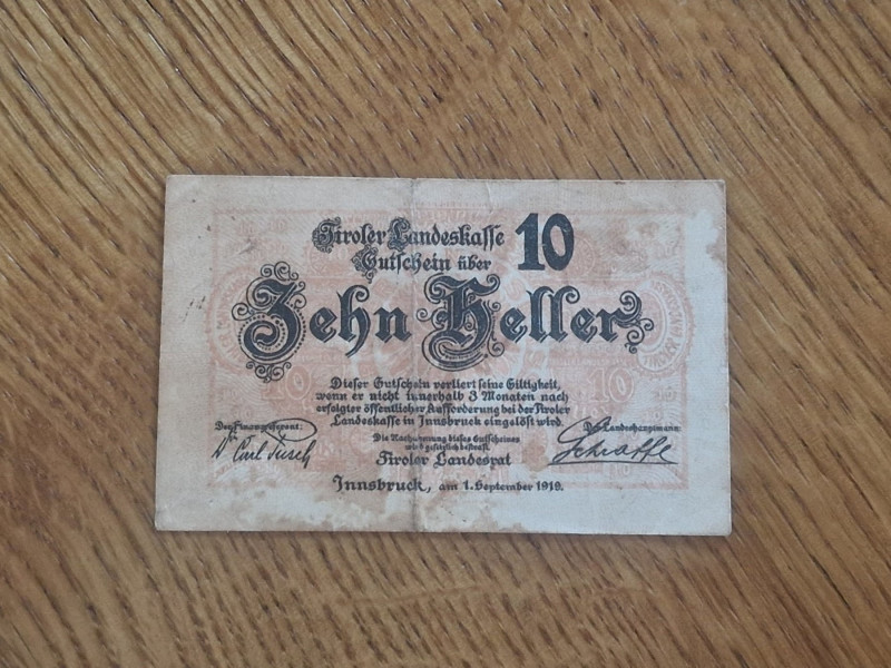 Austrija 10 Hellera 1919 Tirol