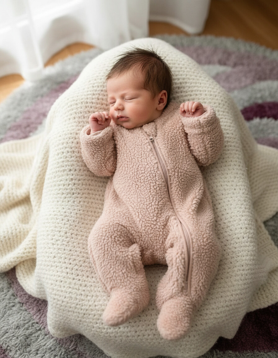 Bebi zimski overol/kombez od mekane „teddy” pliš tkanine, bež boje