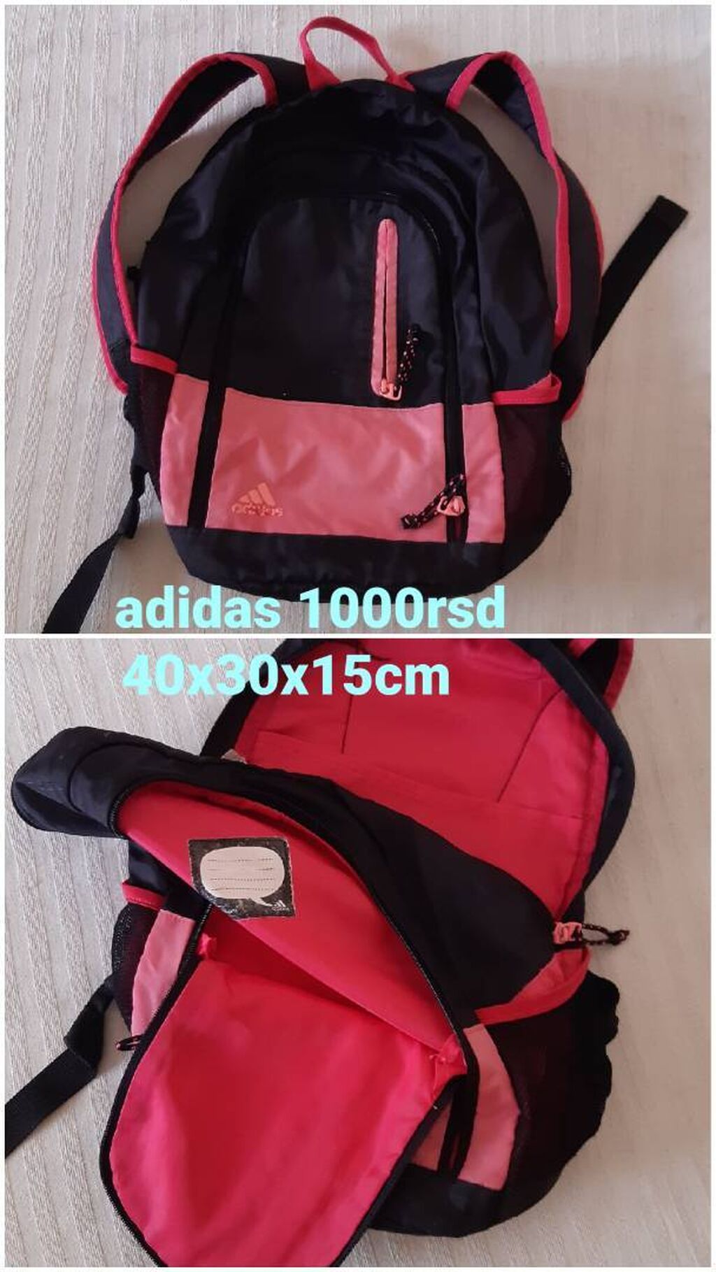 Adidas ranac, dimenzije ?15 cm. - Boje: crna i roze - Glavni veliki