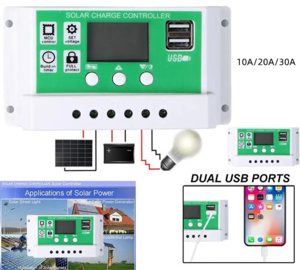 SOL-CONTROL30AG GMB PV solarni regulator punjenja 30A/20A/10A 12V/24V automatski podesivi PWM LCD