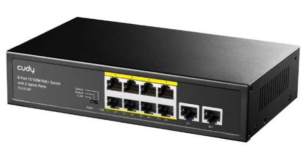 Cudy FS1010P 8-Port 10/100M PoE+ Switch, 2 Uplink 10/100M, 120W, 250m,4KV steel (Alt.PFS3009-8ET-96)