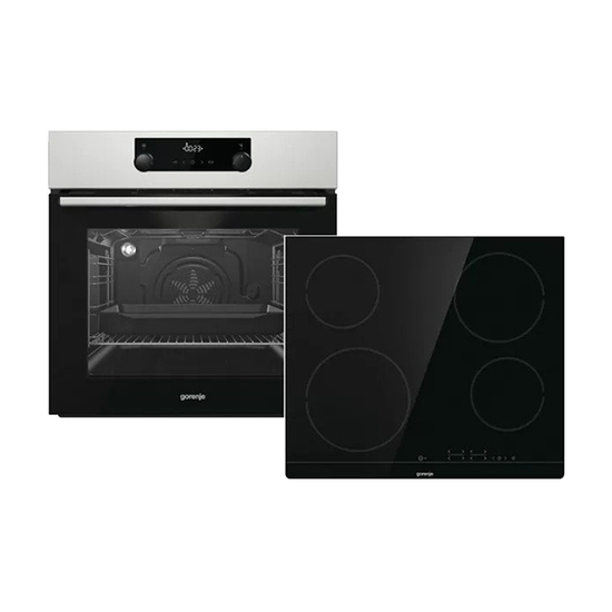 Ugradni set Gorenje JUMP SET (BO6737E02X+ECT41SC), Staklokeramika, 4 zone, 6.5 kW, 77 l, Inox / Crna