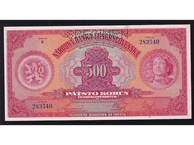 CZECHOSLOVAKIA --- 500  KORUN  1929 --- a-UNC/UNC ---