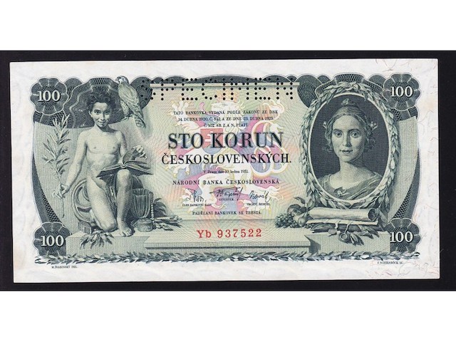 CZECHOSLOVAKIA --- 100  KORUN  1931 -- UNC - SPECIMEN -
