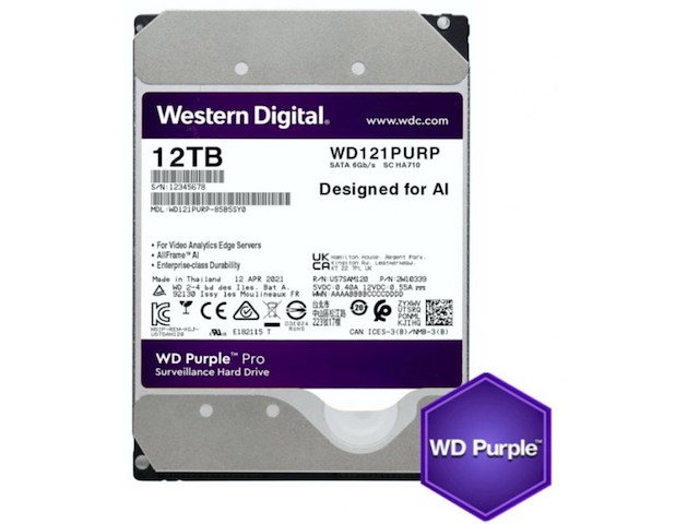 HDD 3.5 * 12TB WD121PURP WD Purple 24/7 7200RPM 256MB SATA3