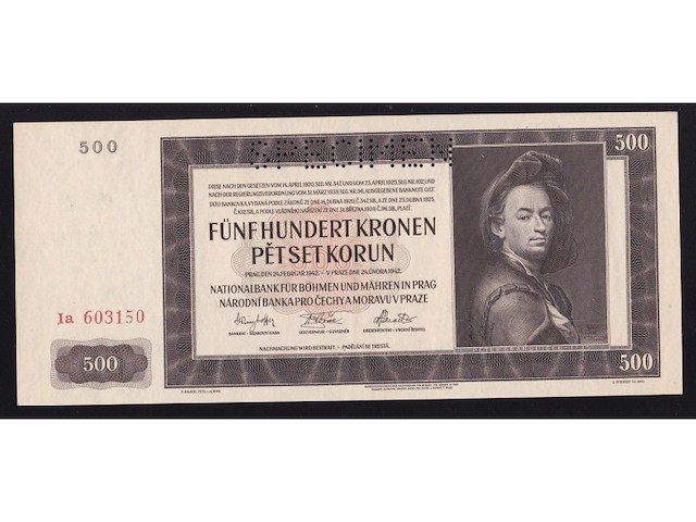 BOHEMIA AND MORAVIA -- 500 KORUN 1942 --UNC-SPECIMEN -