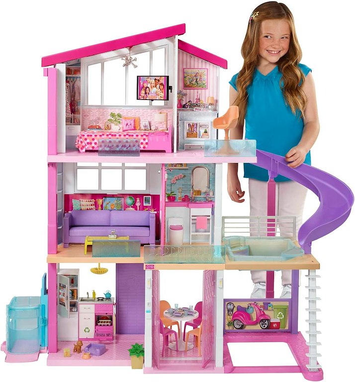 Barbie Dreamhouse kućica za lutke – 3 sprata, 8 prostorija, lift i bazen