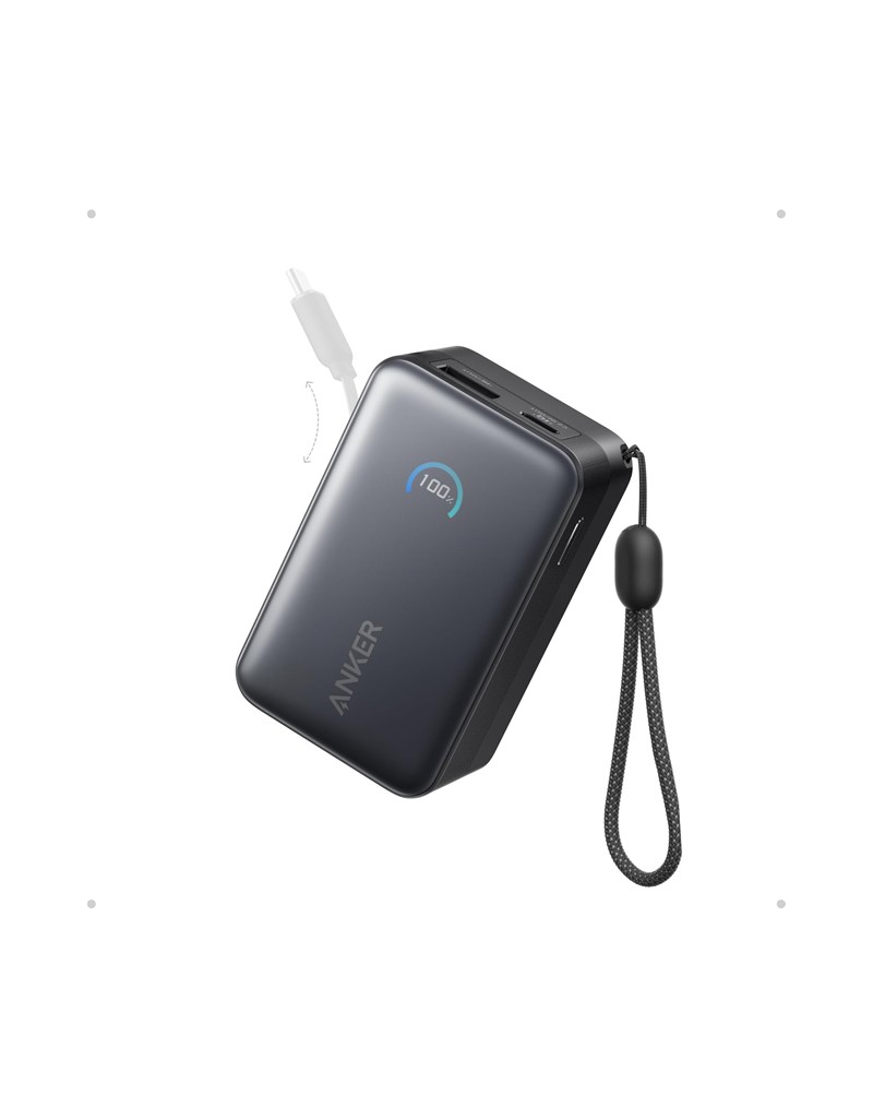 ANKER Nano 10000mAh, 45W, sa ugrađenim USB-C kablom na izvlačenje, Power Bank crni
