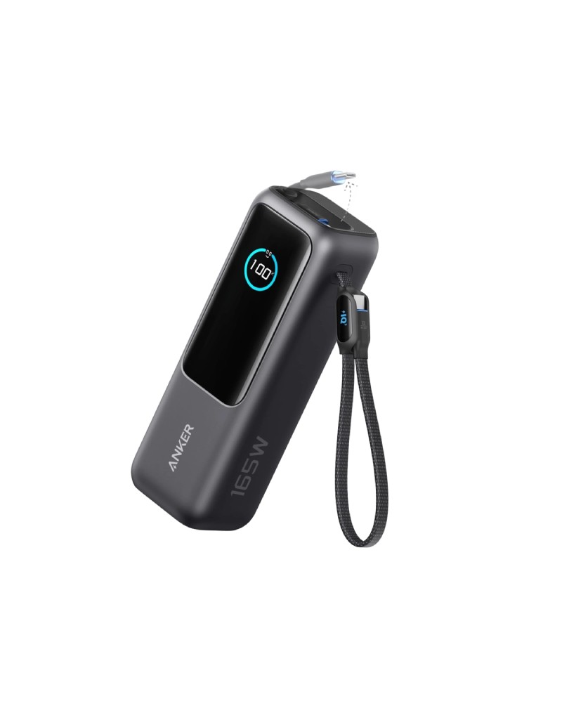 ANKER 25000mAh, 165W, sa ugrađenim USB-C kablom na izvlačenje, Power Bank crni