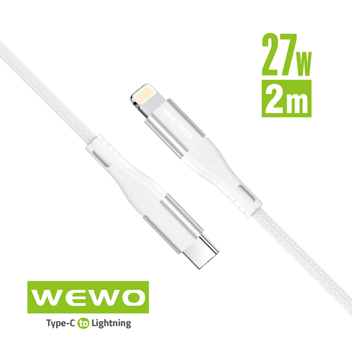 USB Data Cable WEWO CA-49 textile FAST PD 27W/3A Type C na Lightning beli 2m