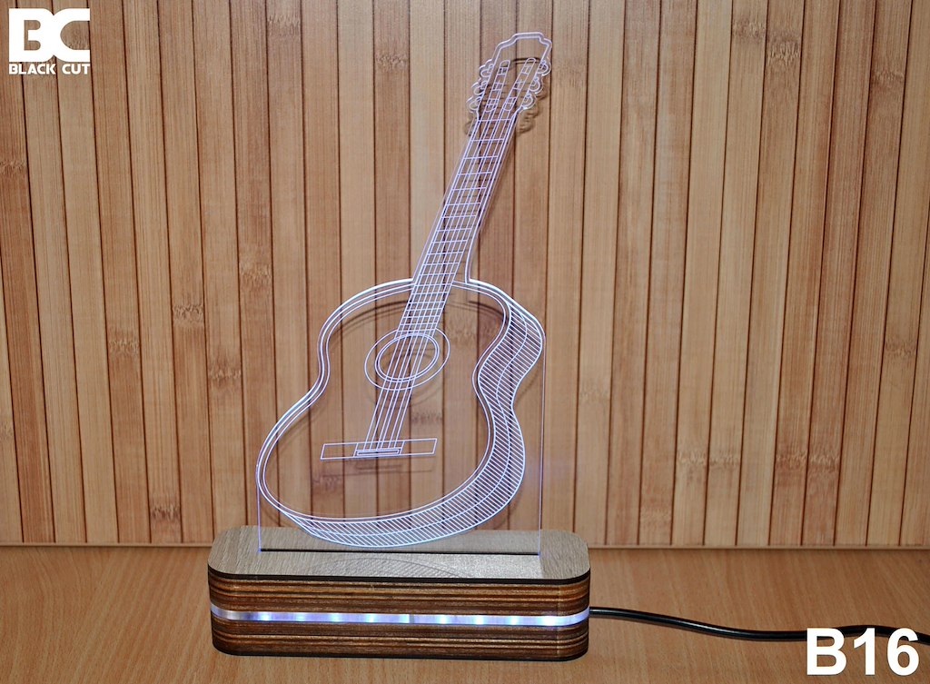 Black Cut 3D Lampa Gitara Zelena