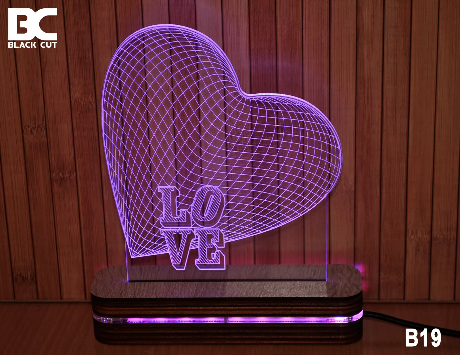 Black Cut 3D Lampa Love Srce Roze