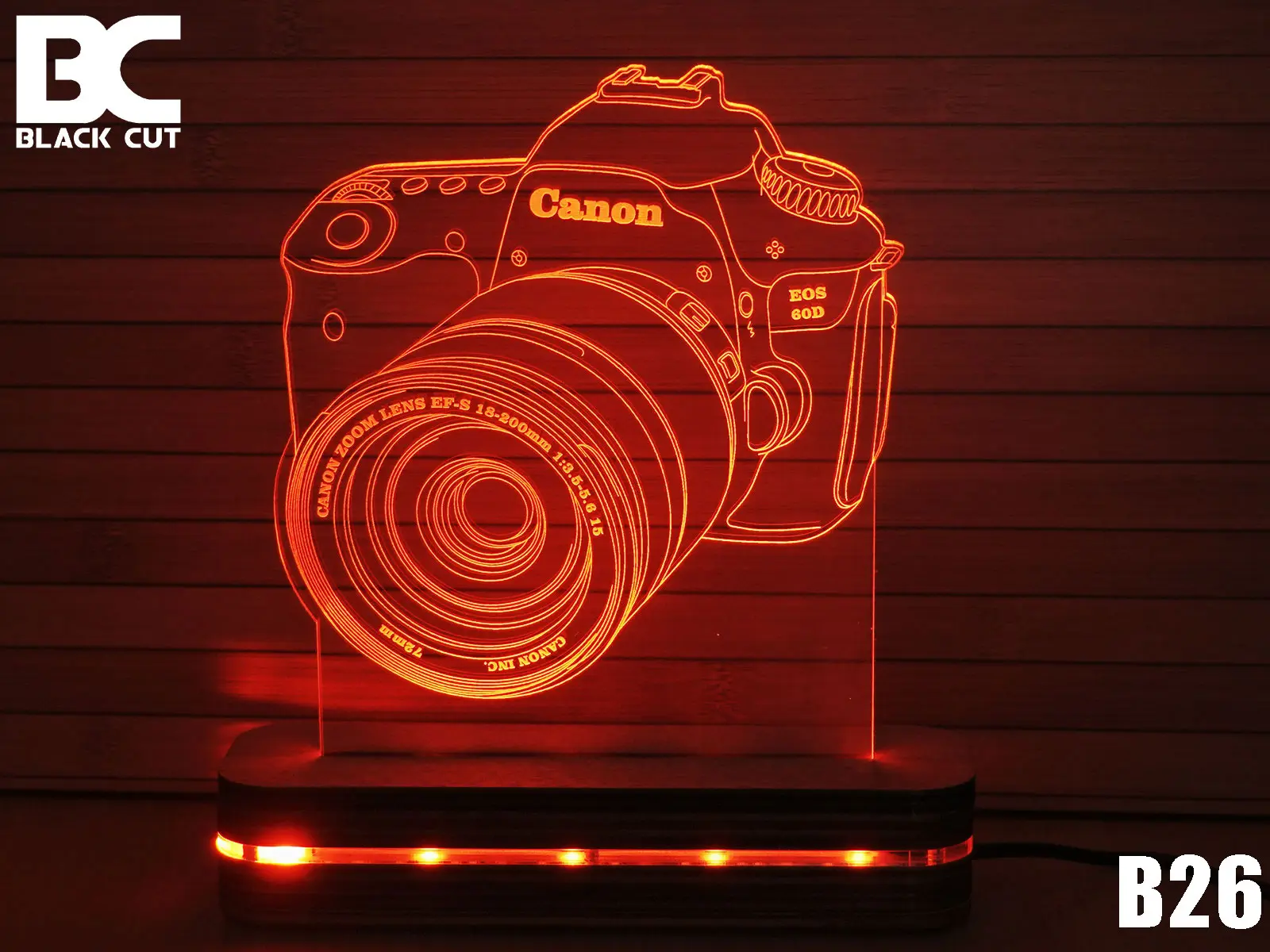 Black Cut 3D Lampa Foto aparat Crvena