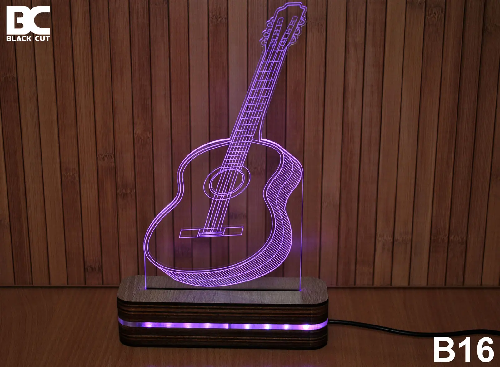 Black Cut 3D Lampa Gitara Roze