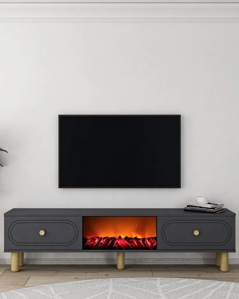 Hanah Home TV Komoda Dario Bohem Fireplace, Antracit