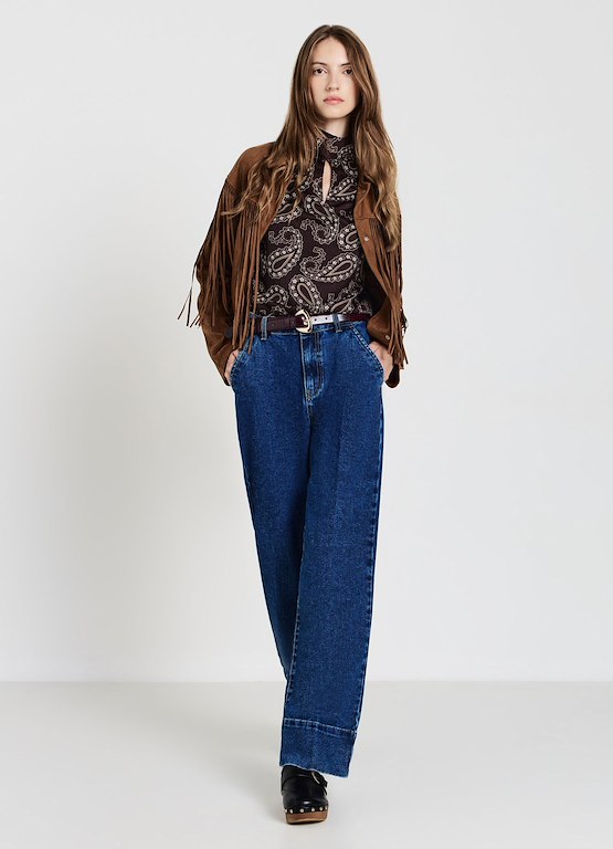 WIDE-LEG JEANS WITH FRENCH POCKETS TAMNOPLAVI TEKSAS