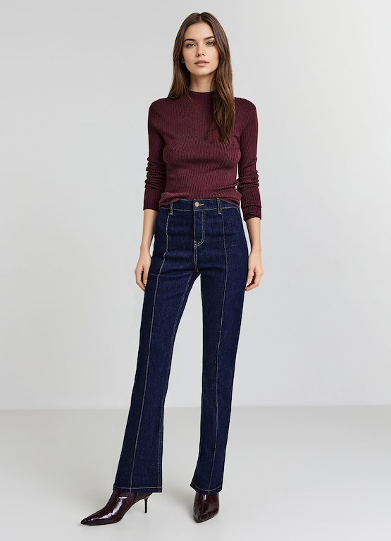 RIBBED FLARE JEANS TAMNOPLAVI TEKSAS