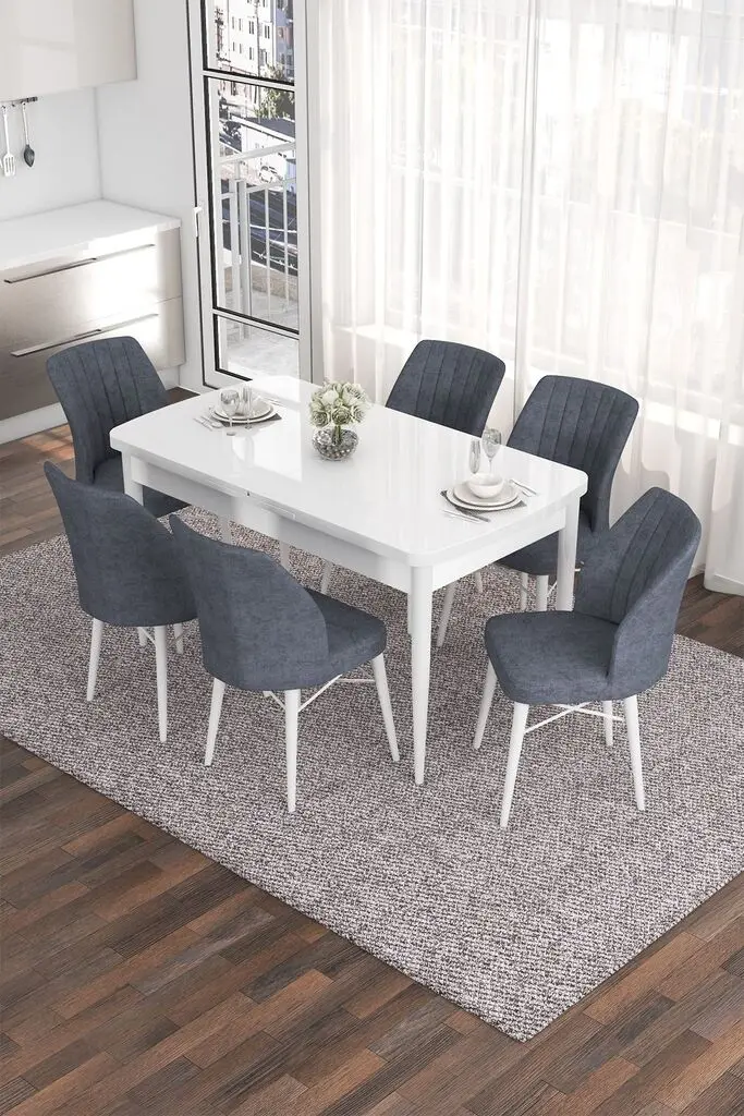 Hanah Home Set Trpezarijski sto i 6 stolica Eva, Sivo-beli