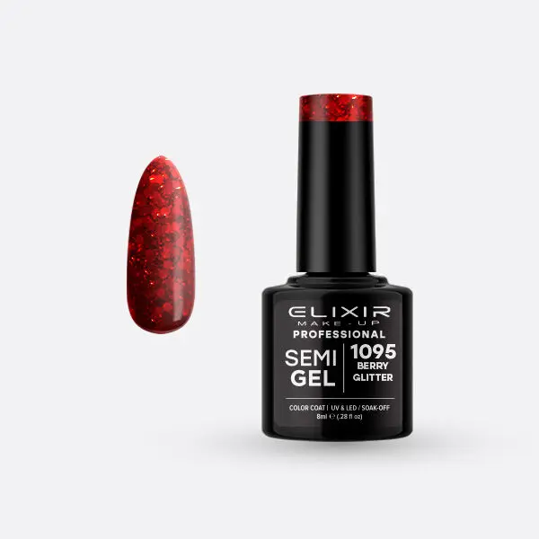 Elixir Gel lak Semi 1095, Berry Glitter, 8ml