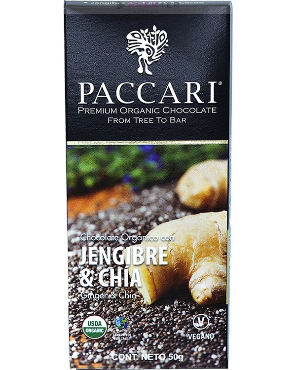 PACCARI Ginger & Chia Premium Organic Chocolate Tree To Bar 50g