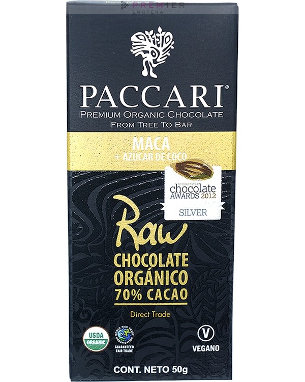 PACCARI RAW Maca and Coconut Sugar Premium Organic Chocolate Tree To Bar 50g