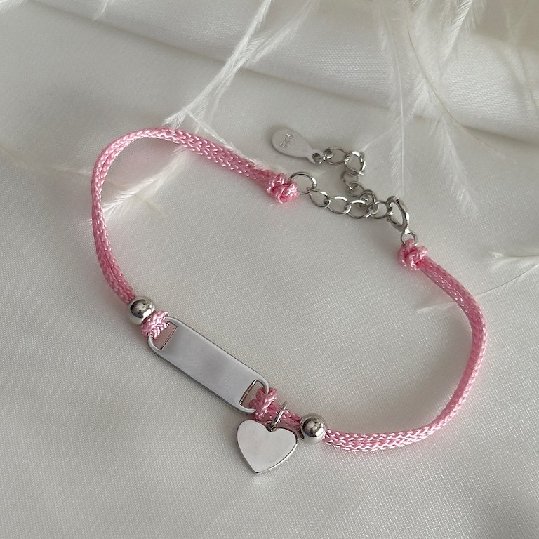 Narukvica za devojčice od srebra sa roze koncem i srcem
