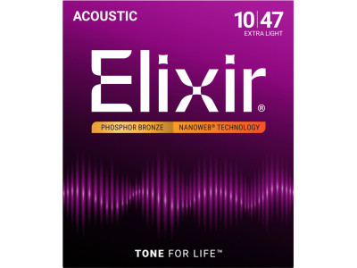 Elixir 16002 Extra Light 10-47 Phosphor Bronze Nanoweb