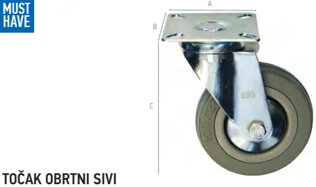 FF Točak obrtni 75mm sivi