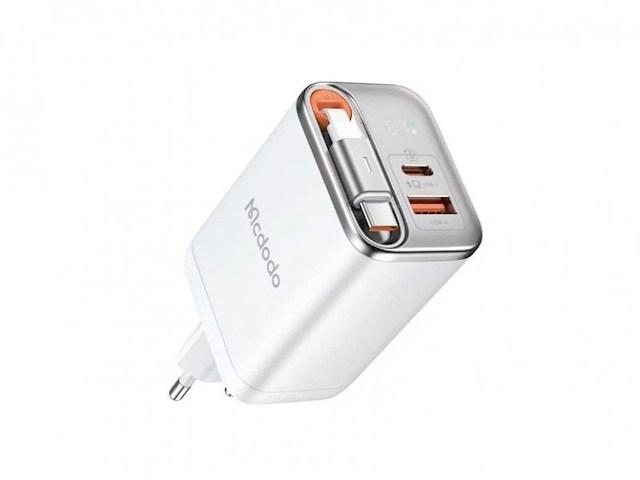 MCDODO CH-4103 ZIDNI PUNJAČ 67W 1C+1A GaN SA UGRADJENIM KABLOM USB-C NA IZVLAČENJE 65cm, Beli