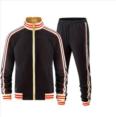 Mens Autumn Winter Striped Track Suit With Stand