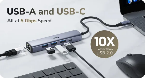 CUDY Cudy UH605 TYPE-C HUB with three USB-A ports and Gigabit network adapter