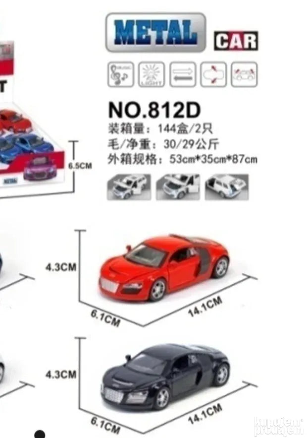 Audi R8 metalni auto sa zvucnim i svetlosnim efektima